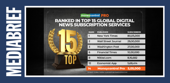 Moneycontrol Pro secures the 14th position amongst the top digital news ...